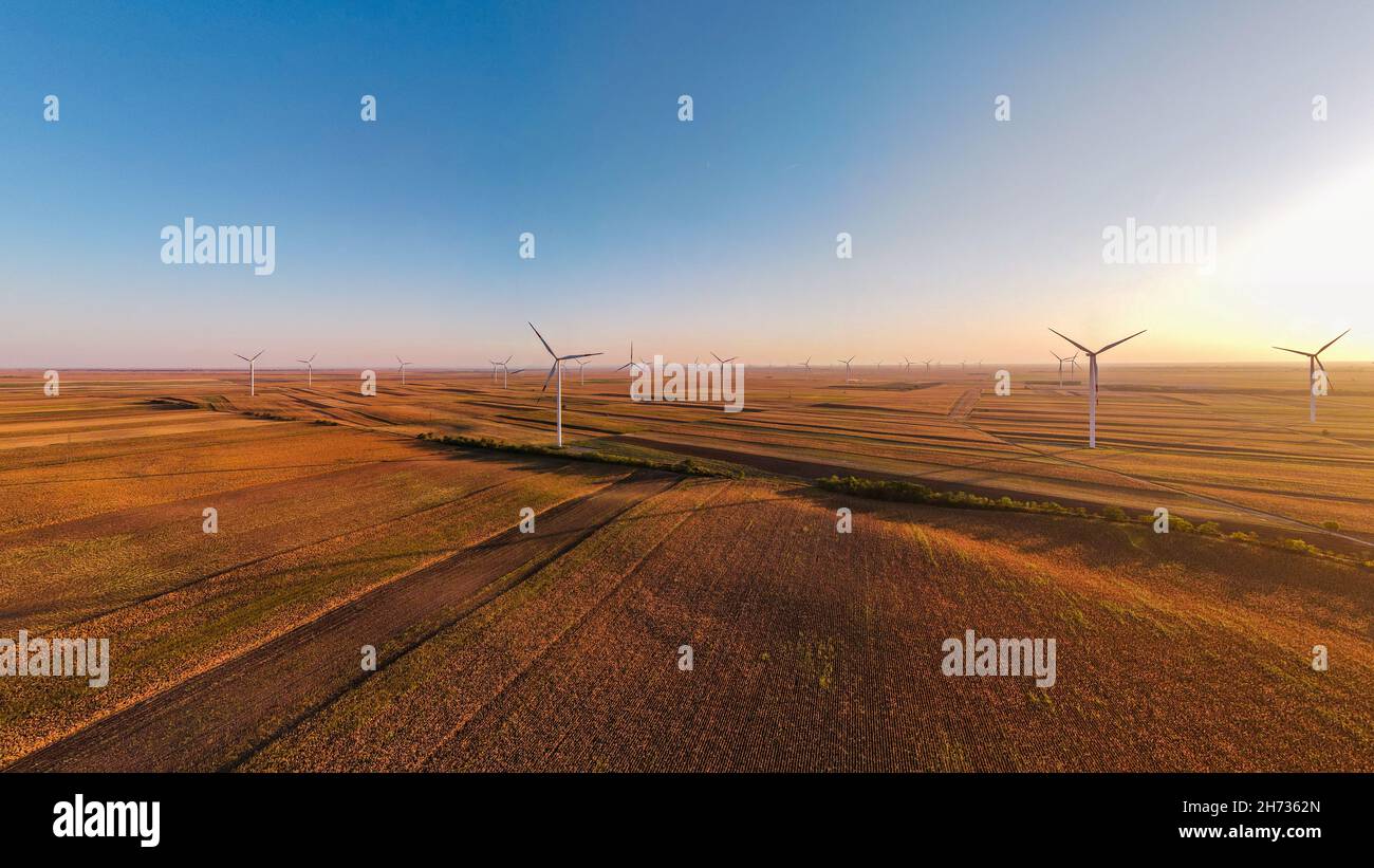 Agriculture field full of wind power electrostatic columns Stock Photo ...