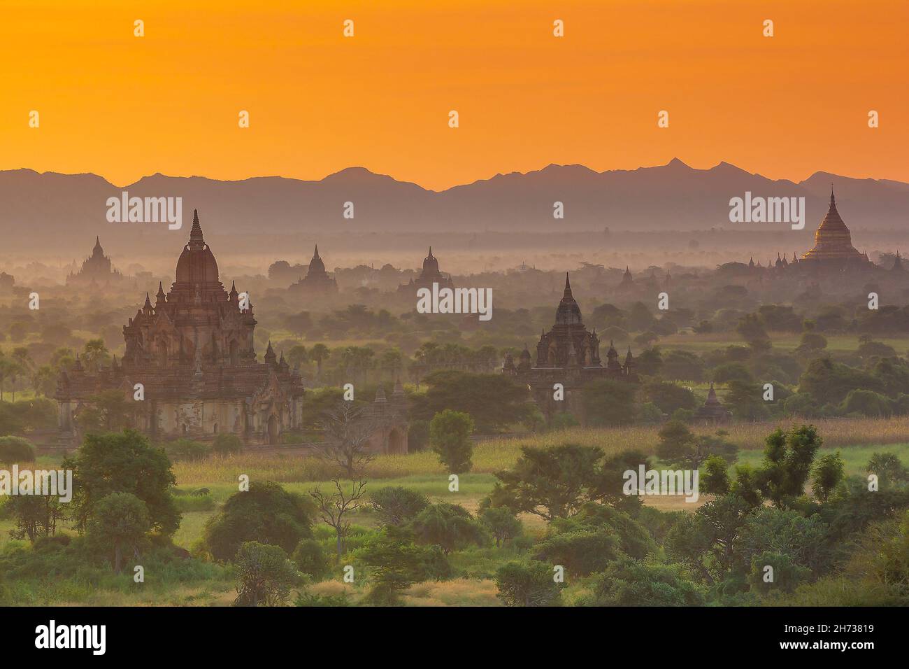 Bagan city downtown skyline cityscape of Myanmar at sunset Stock Photo ...
