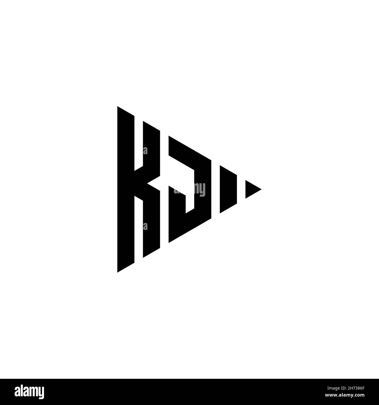 KJ Monogram logo letter with triangle play button shape style on isolated background. Triangle ...