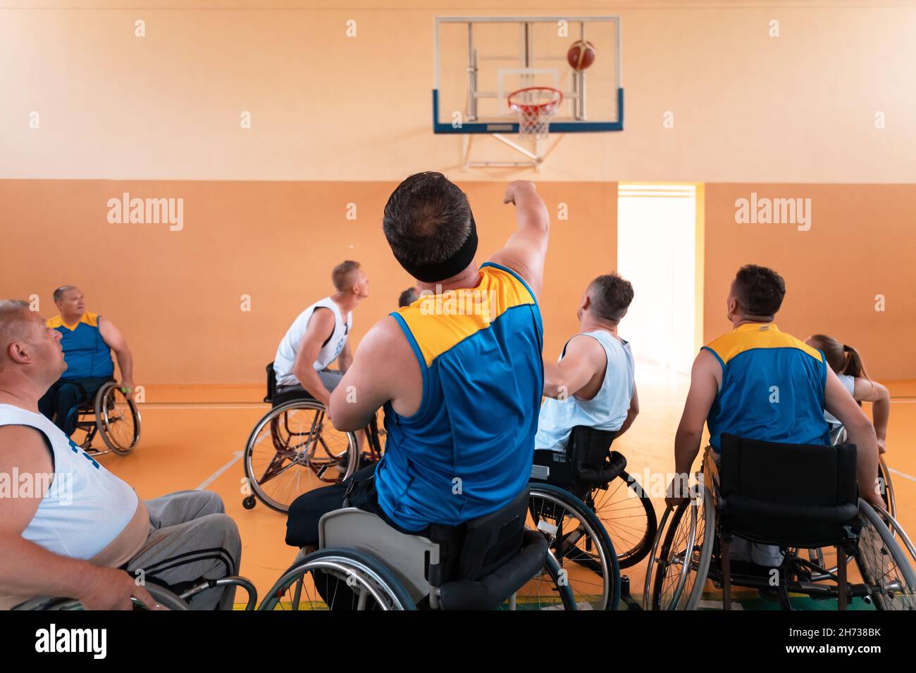 Sports playing active disabled basketball court wheelchair hi-res stock ...