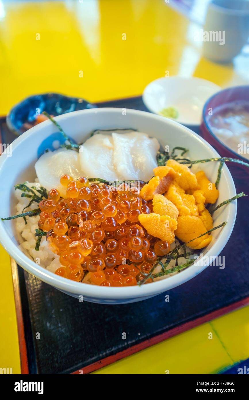 Fresh seafood at fish market in Hakodate, Hokkaido Japan Stock Photo ...