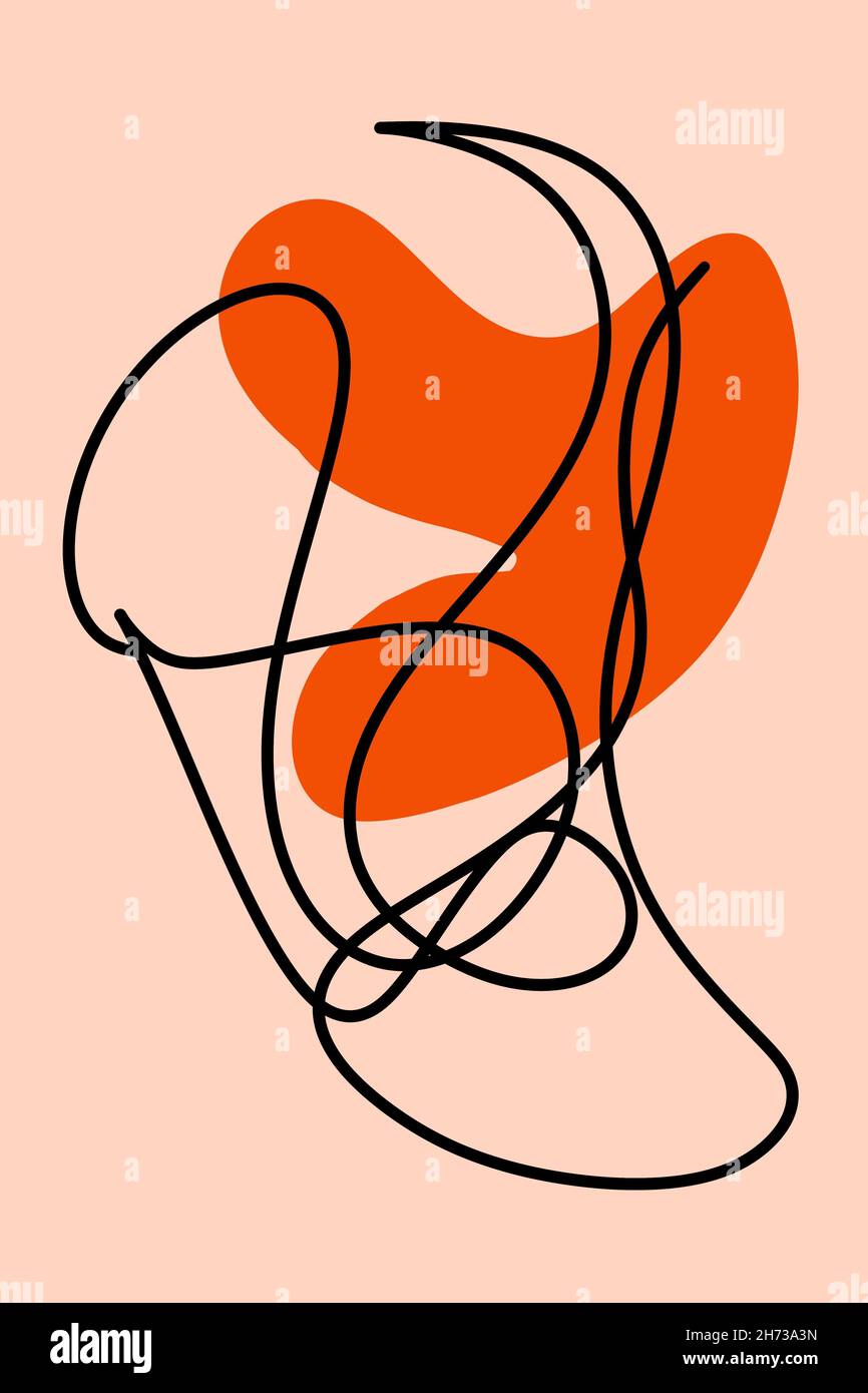 Illustration of abstract curving black lines over the pastel orange ...