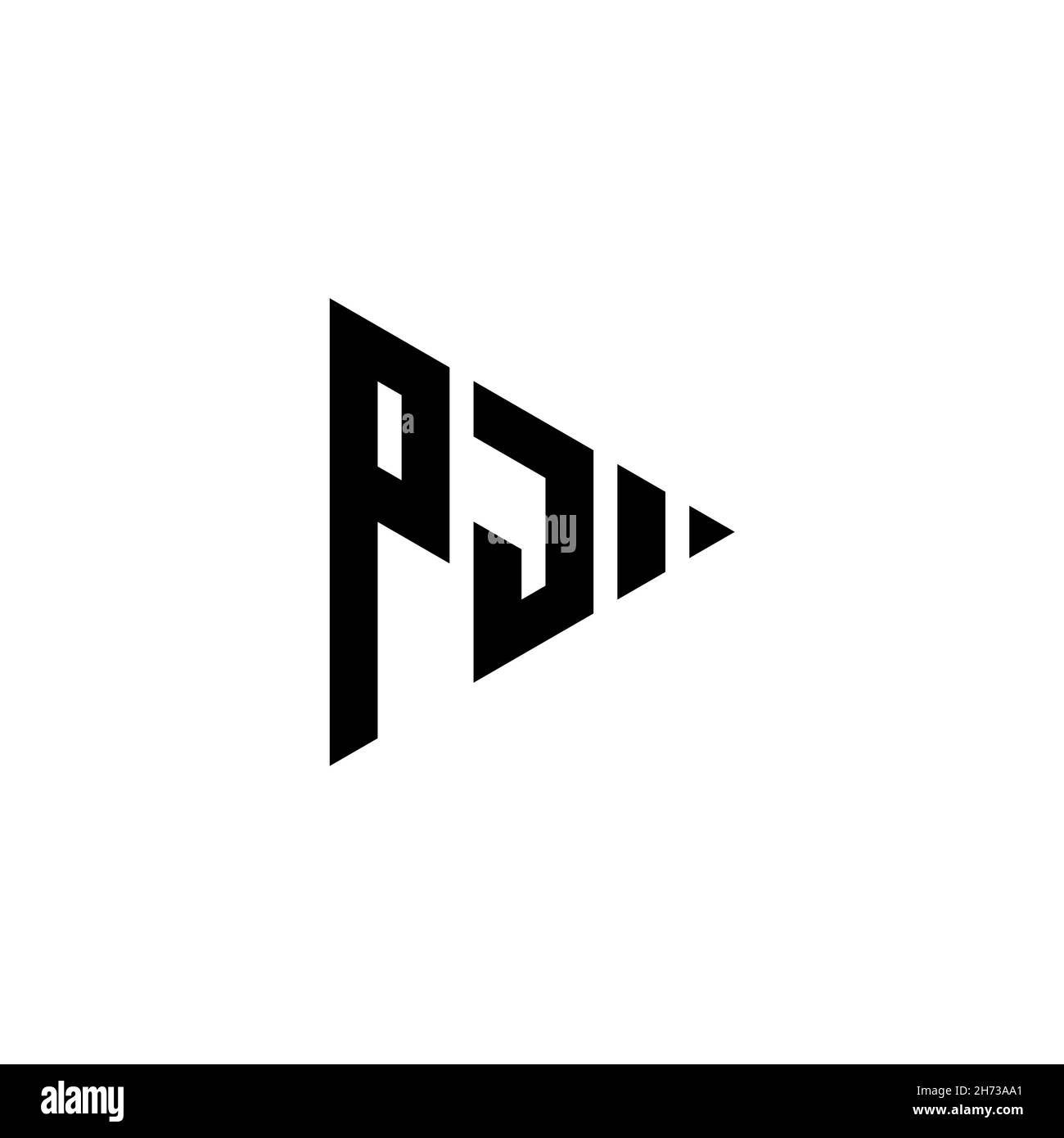 PJ Monogram logo letter with triangle play button shape style on isolated background. Triangle ...