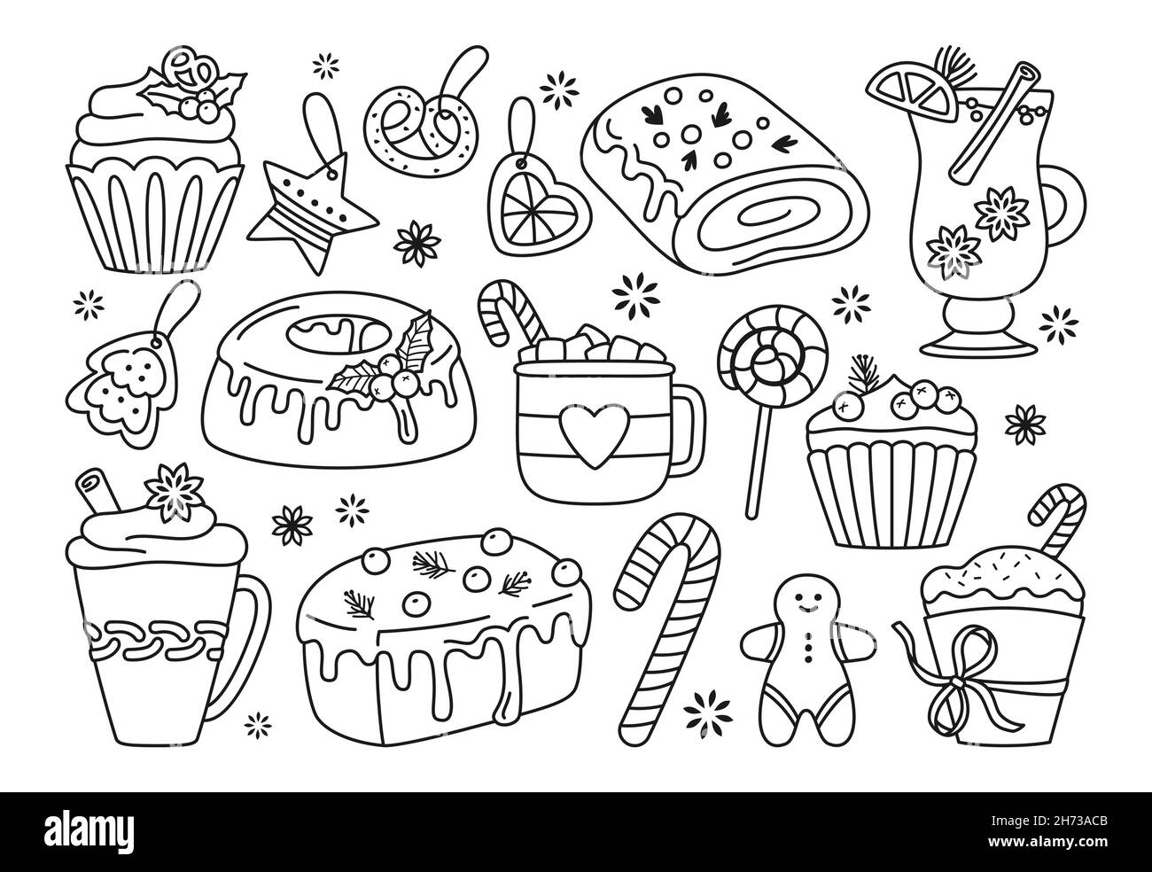 Christmas sweets treat doodle cartoon set. New year man gingerbread and ...