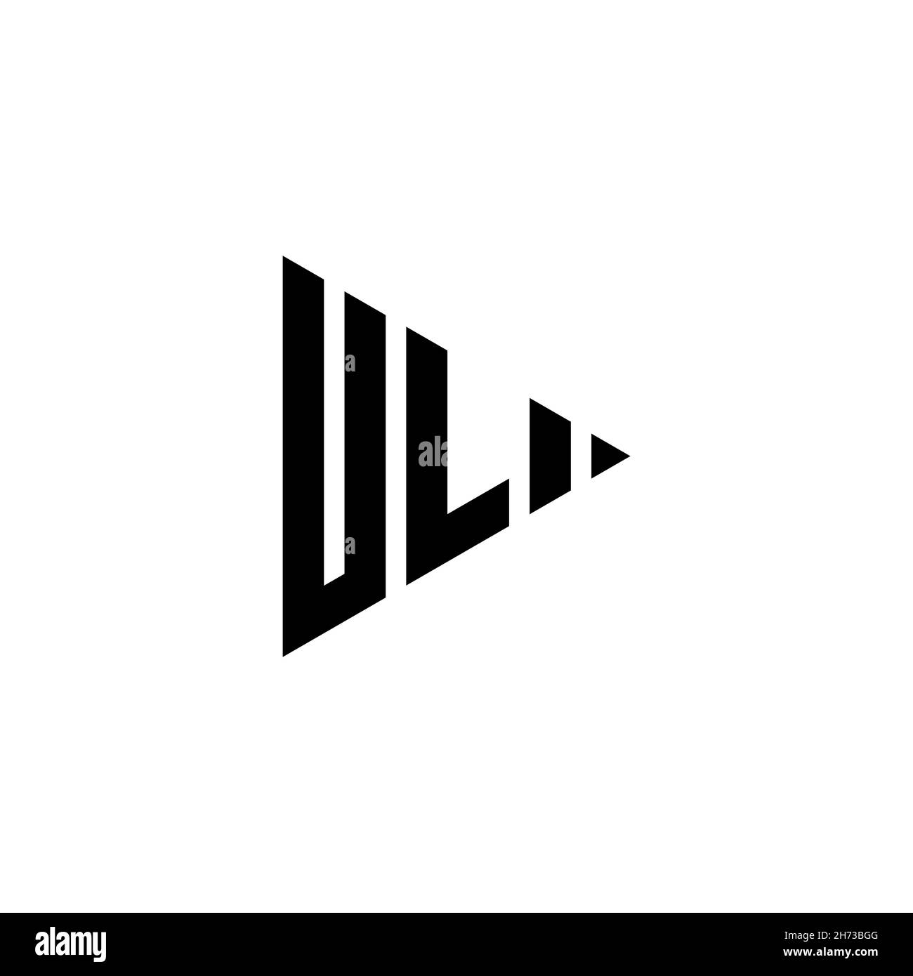 UL Monogram logo letter with triangle play button shape style on isolated background. Triangle ...