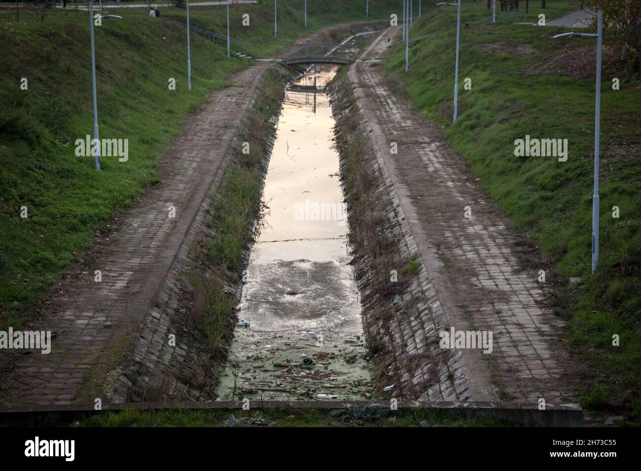 Picture of a contaminated and polluted river with garbage and litter in ...