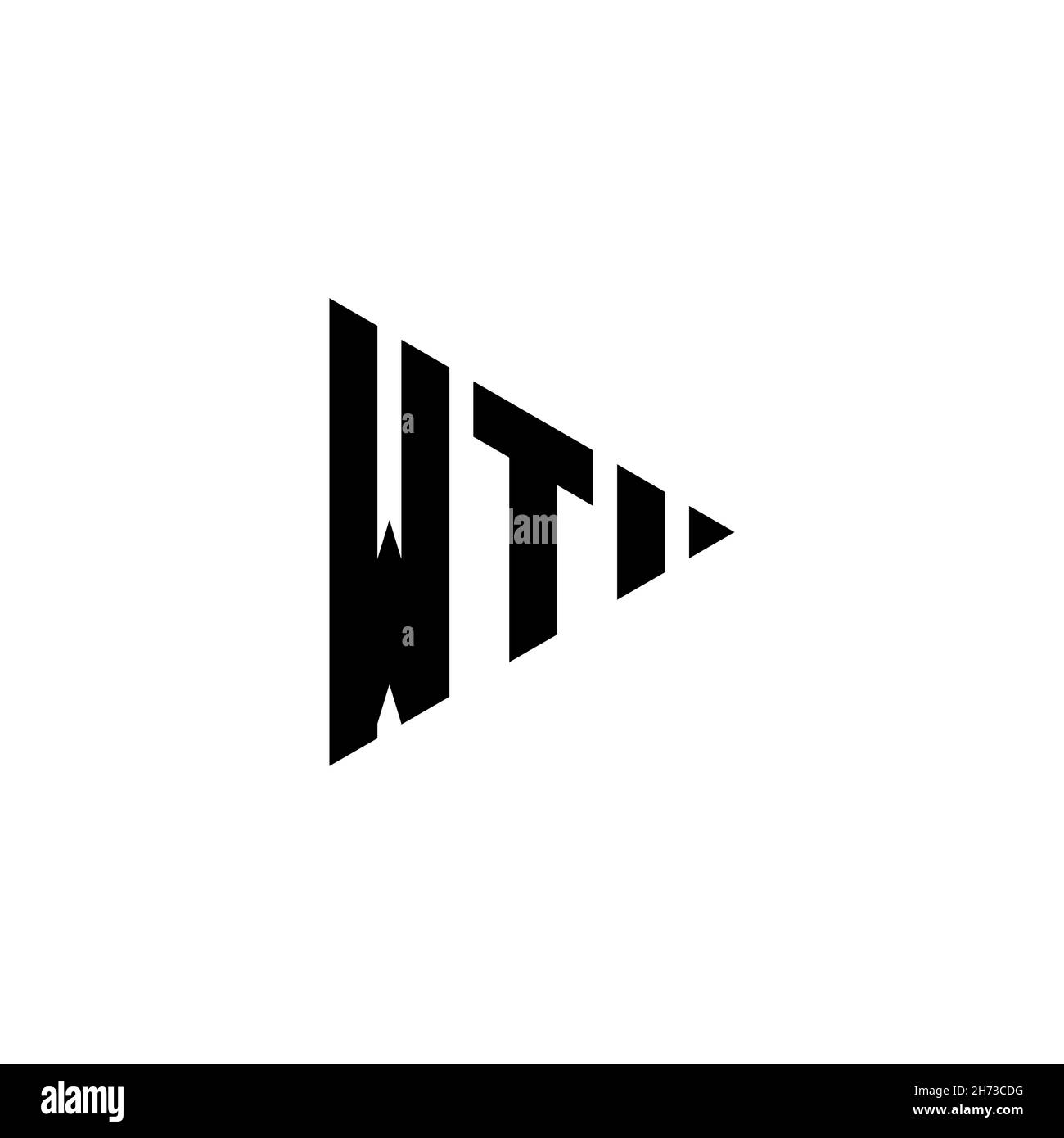 WT Monogram logo letter with triangle play button shape style on isolated background. Triangle ...