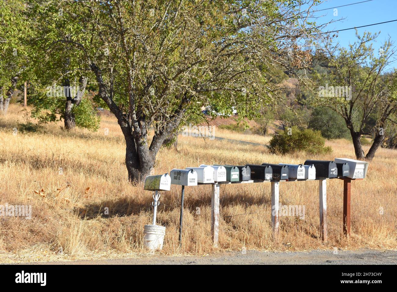 Rural mail boxes in California for US postal service delivery on public ...