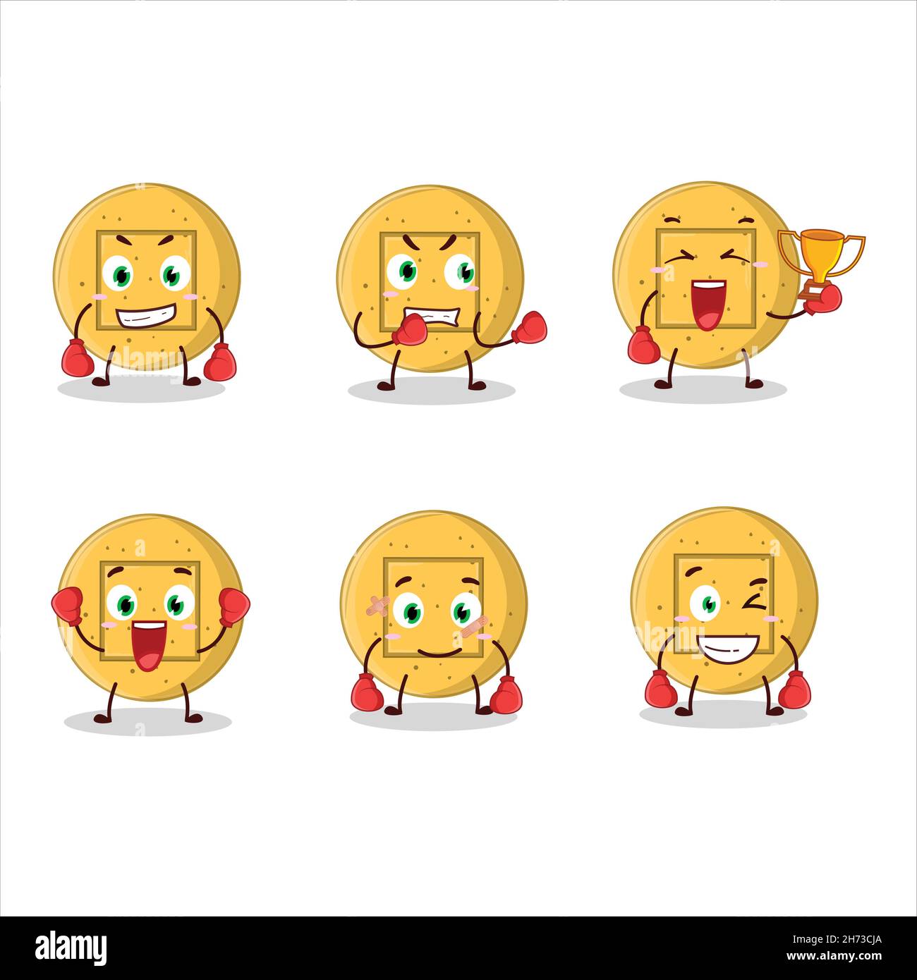 A sporty dalgona candy square boxing athlete cartoon mascot design ...