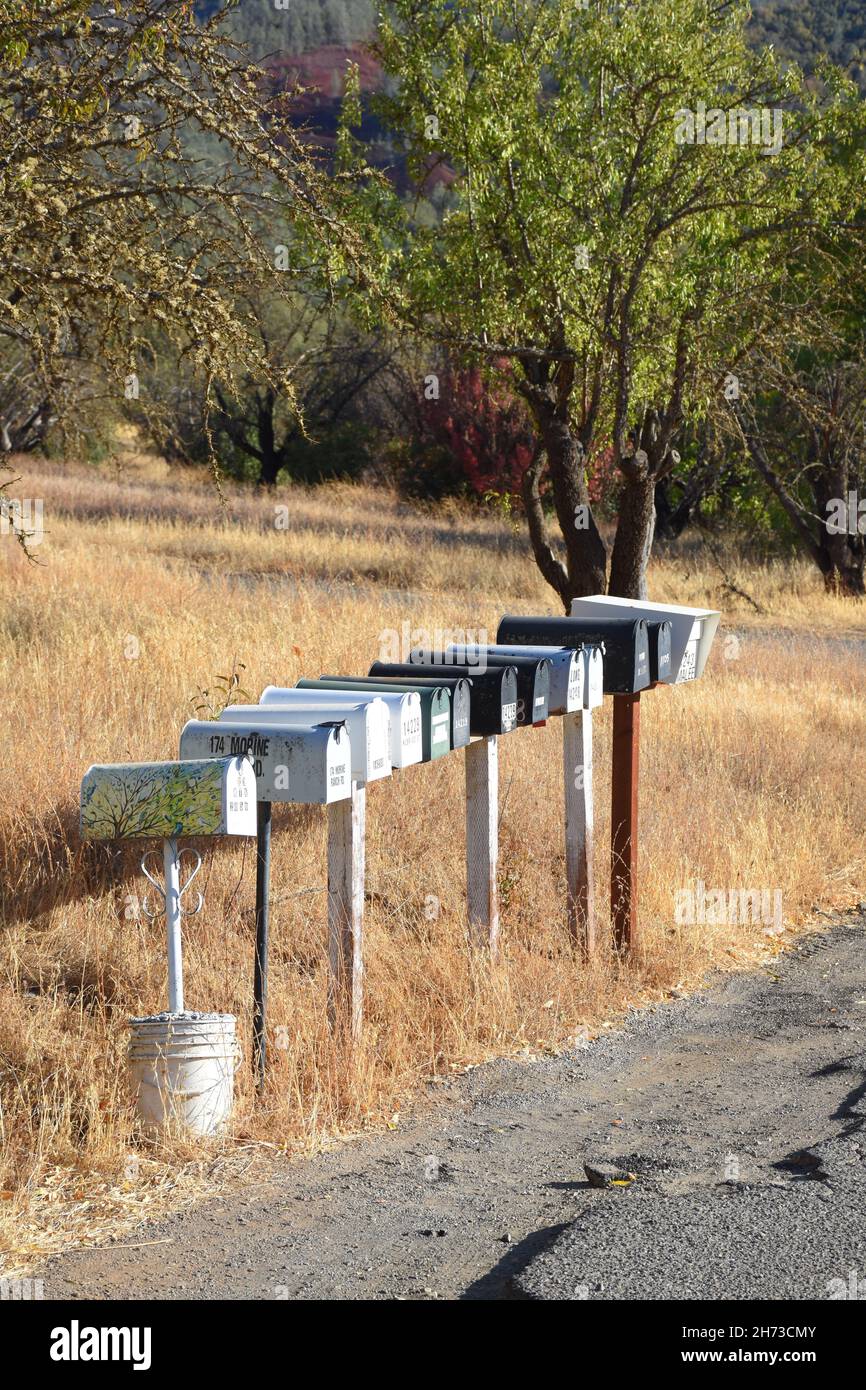 Rural mail boxes in California for US postal service delivery on public ...