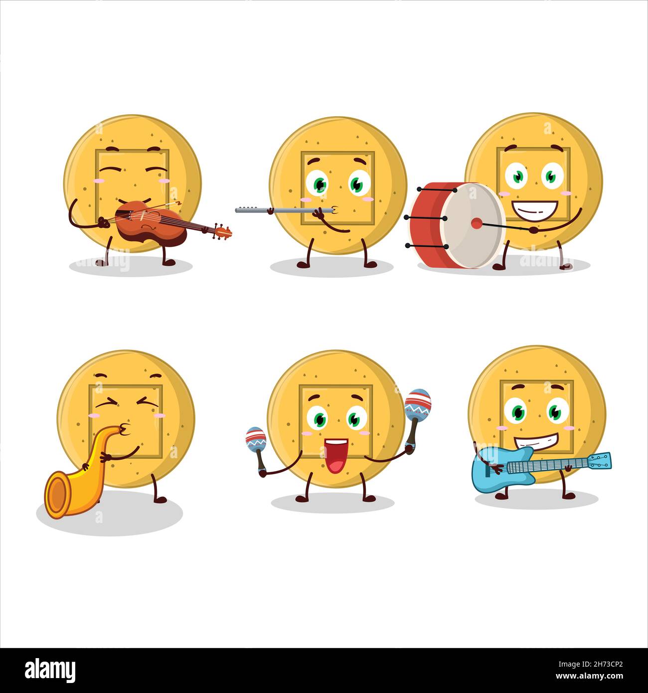 Cartoon character of dalgona candy square playing some musical ...