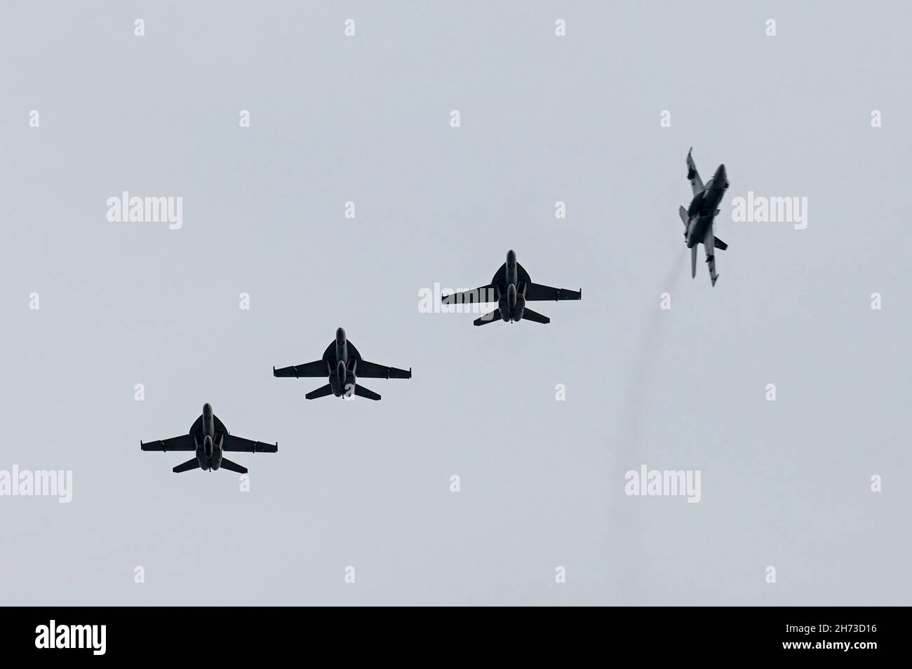 Four U.S. Navy F/A-18E Super Hornets assigned to Strike Fighter ...