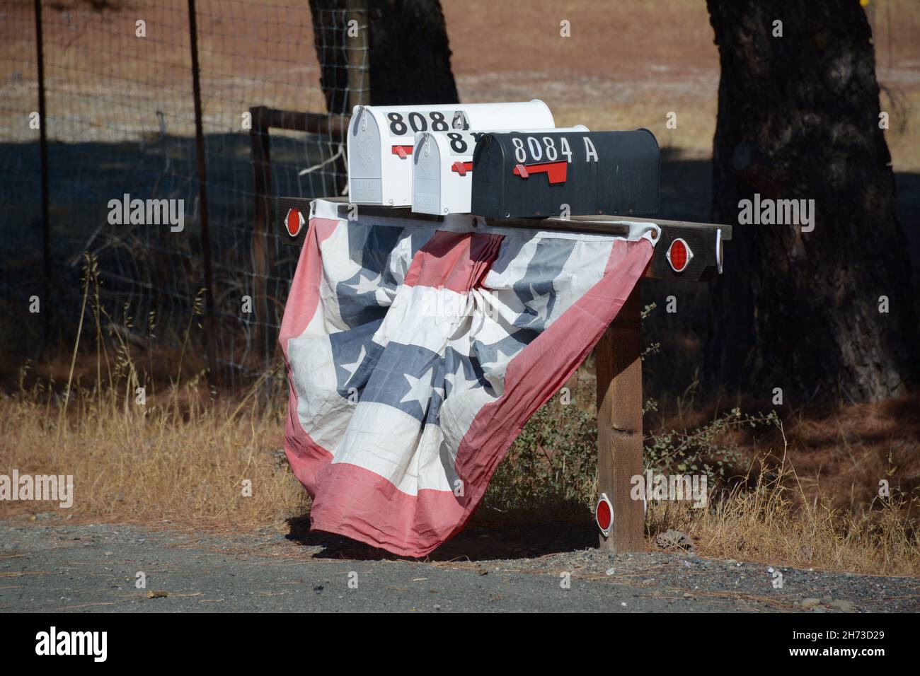Rural mail boxes in California for US postal service delivery on public ...