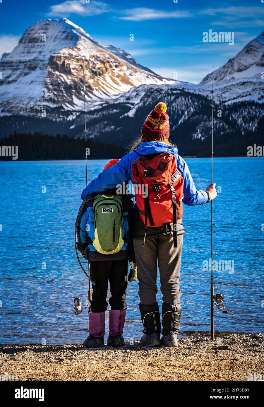 Banff Alberta Canada, October 21 2021: Two children finish a day of ...