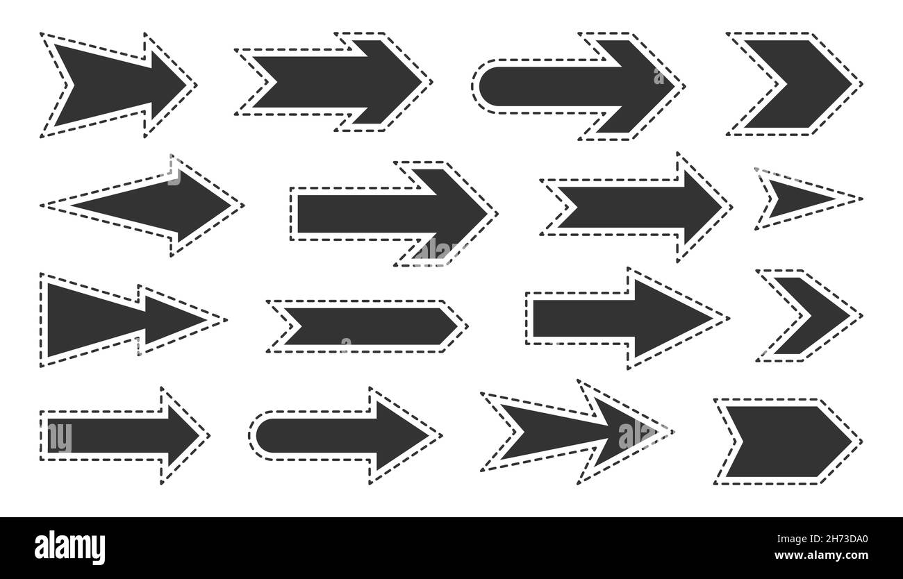 Arrow stripe modern sticker badge black flat set. Trendy direction ...