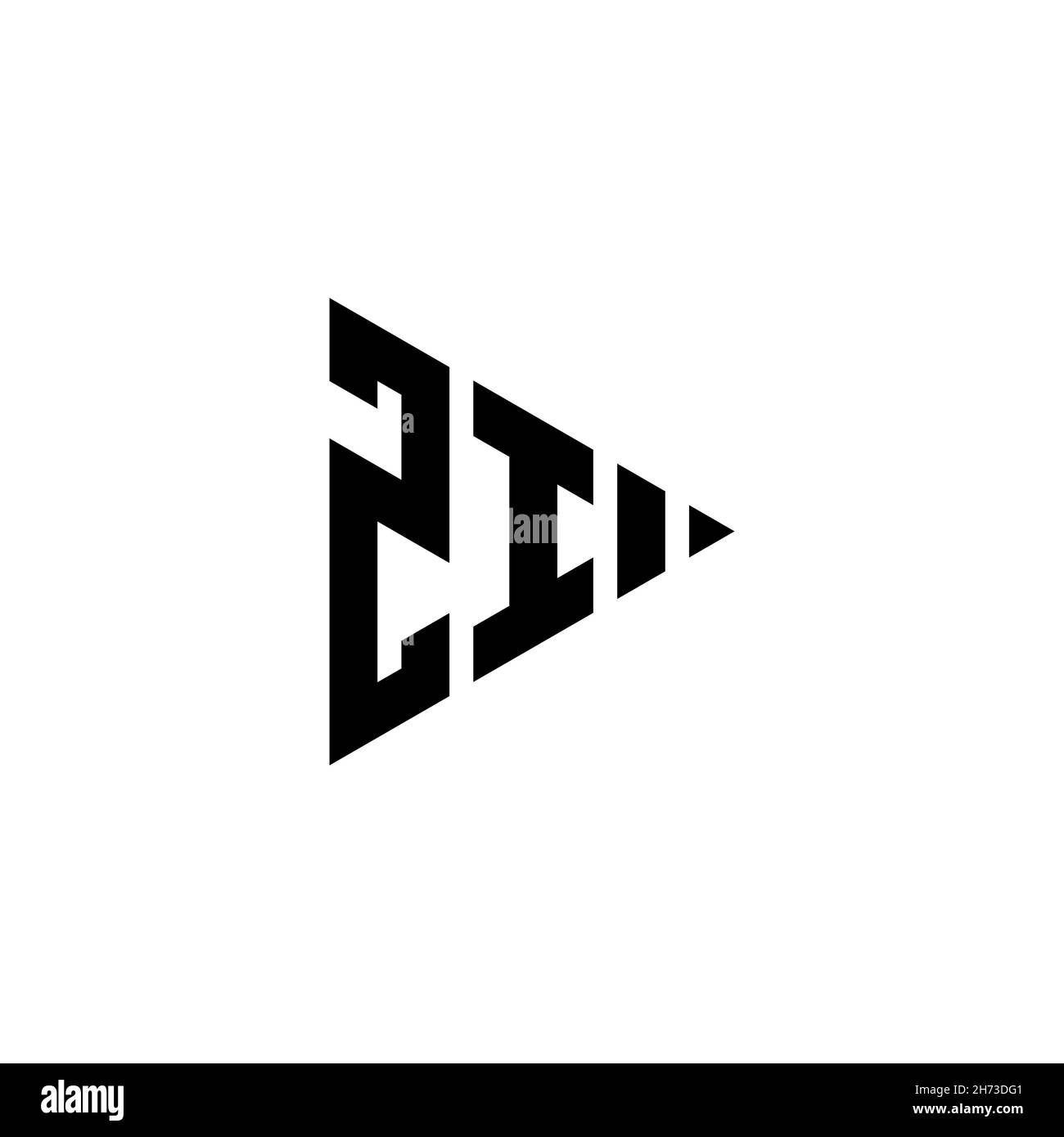 ZI Monogram logo letter with triangle play button shape style on isolated background. Triangle ...