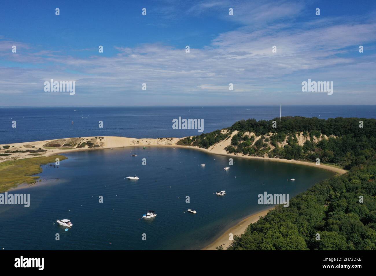 Aerial view of the Port Jefferson in Long Island, New York during ...