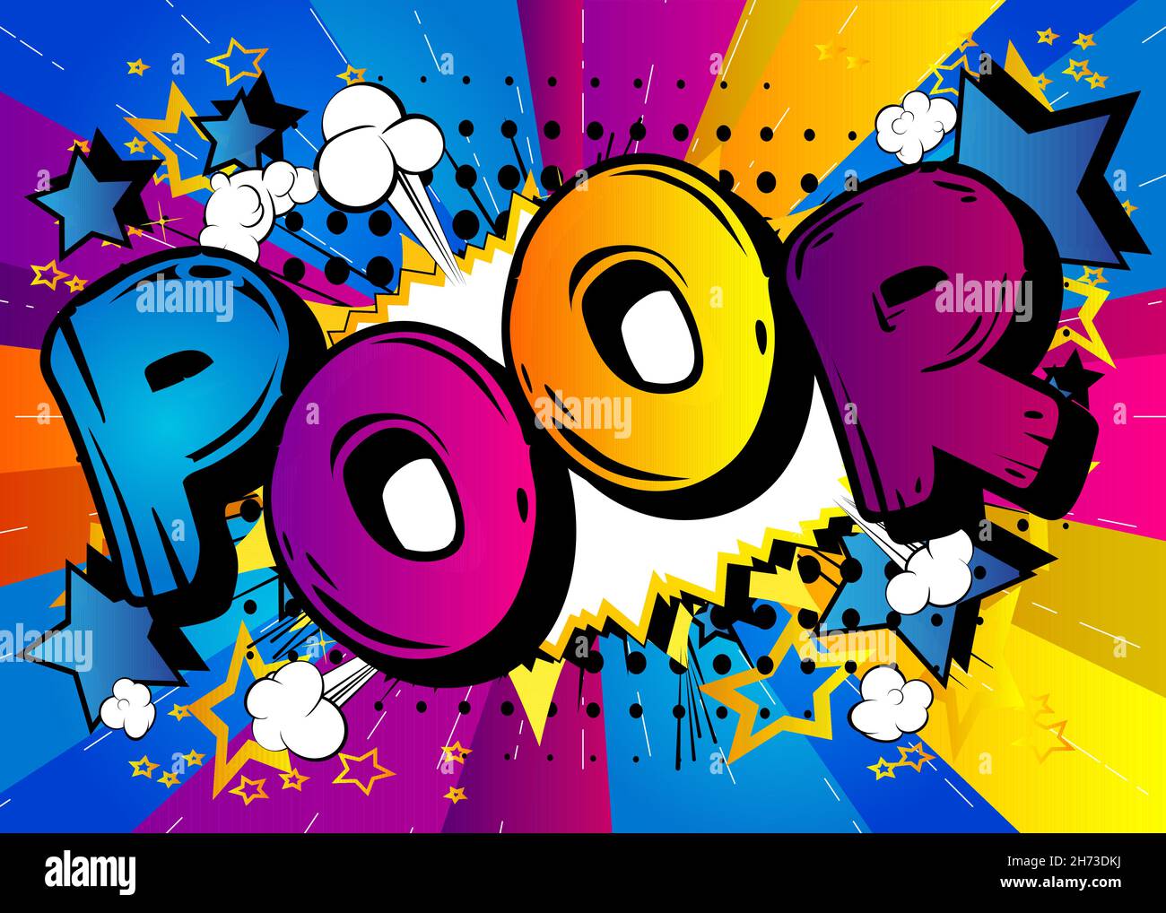 Poor. Comic book word text on abstract comics background. Retro pop art ...