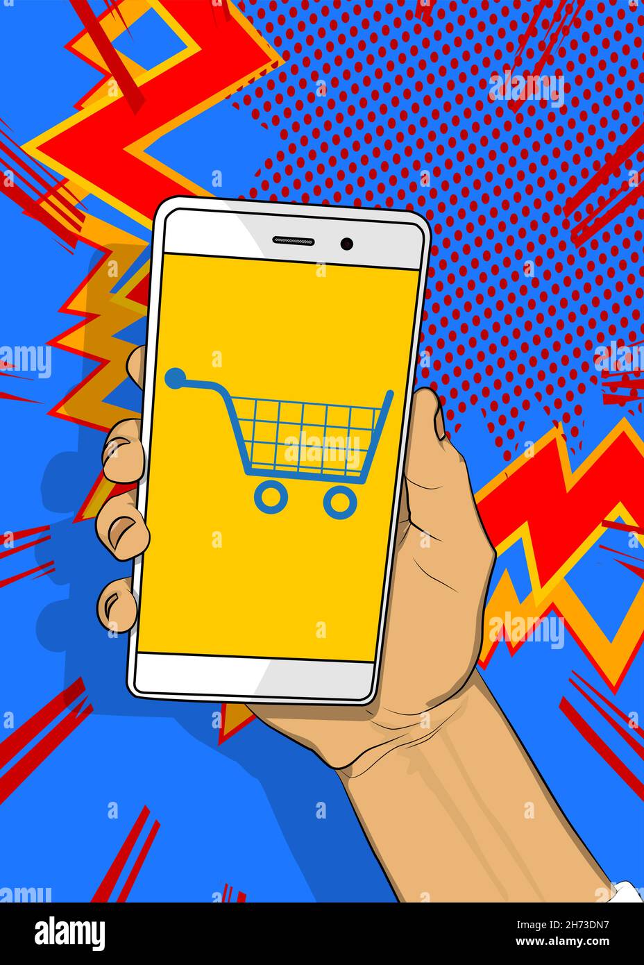 E-commerce icon, Shopping symbol on Smartphone screen. Cartoon vector ...