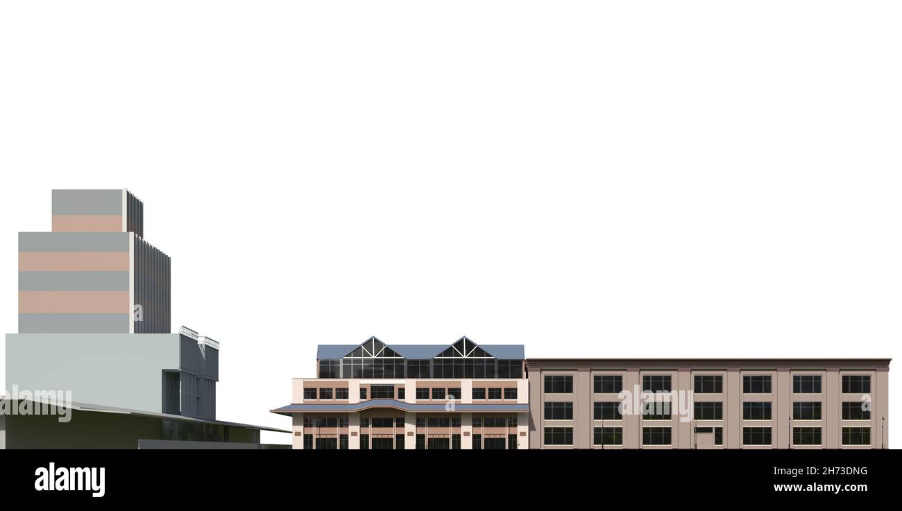 3D illustration city modern buildings isolated on white background ...