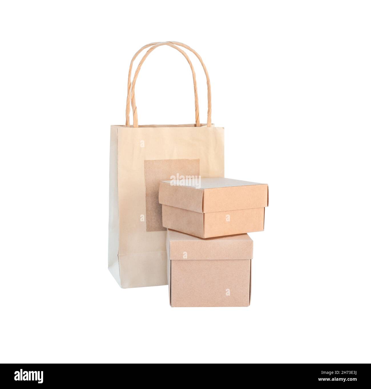 eco set of cardboard boxes and package. two boxes and bag isolated on ...