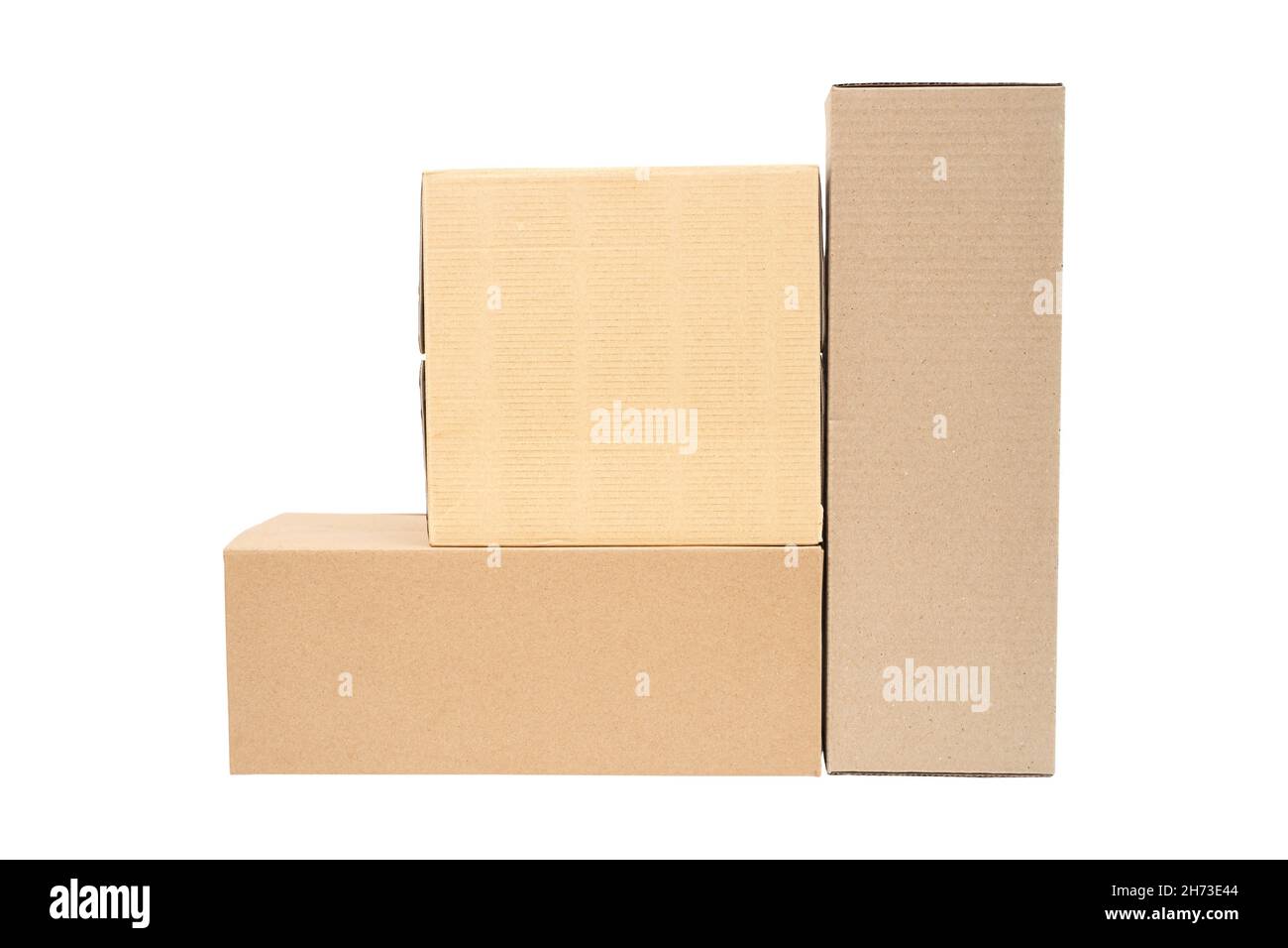 Three cardboard boxes isolated on white background Stock Photo - Alamy