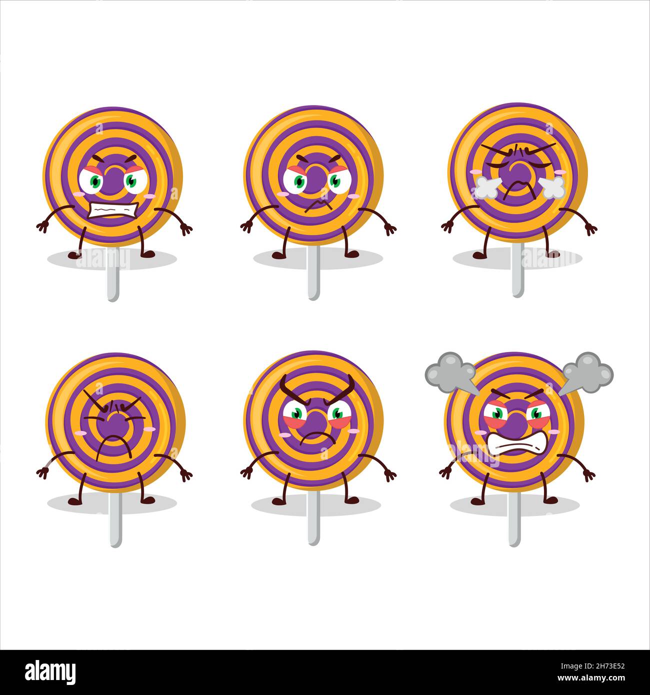 Spiral sweet candy cartoon character with various angry expressions ...