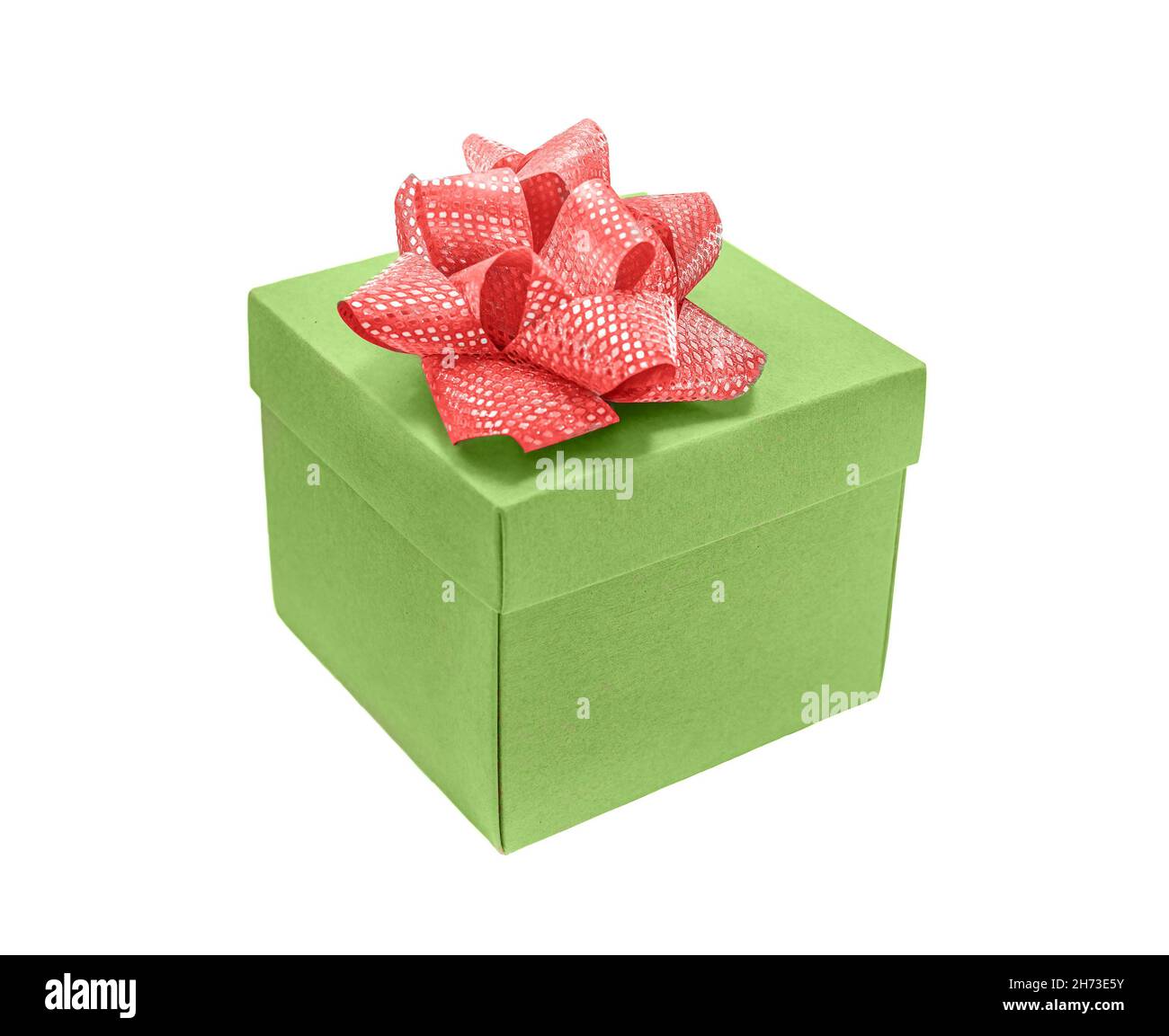 Green gift box with red bow isolated on white background Stock Photo ...