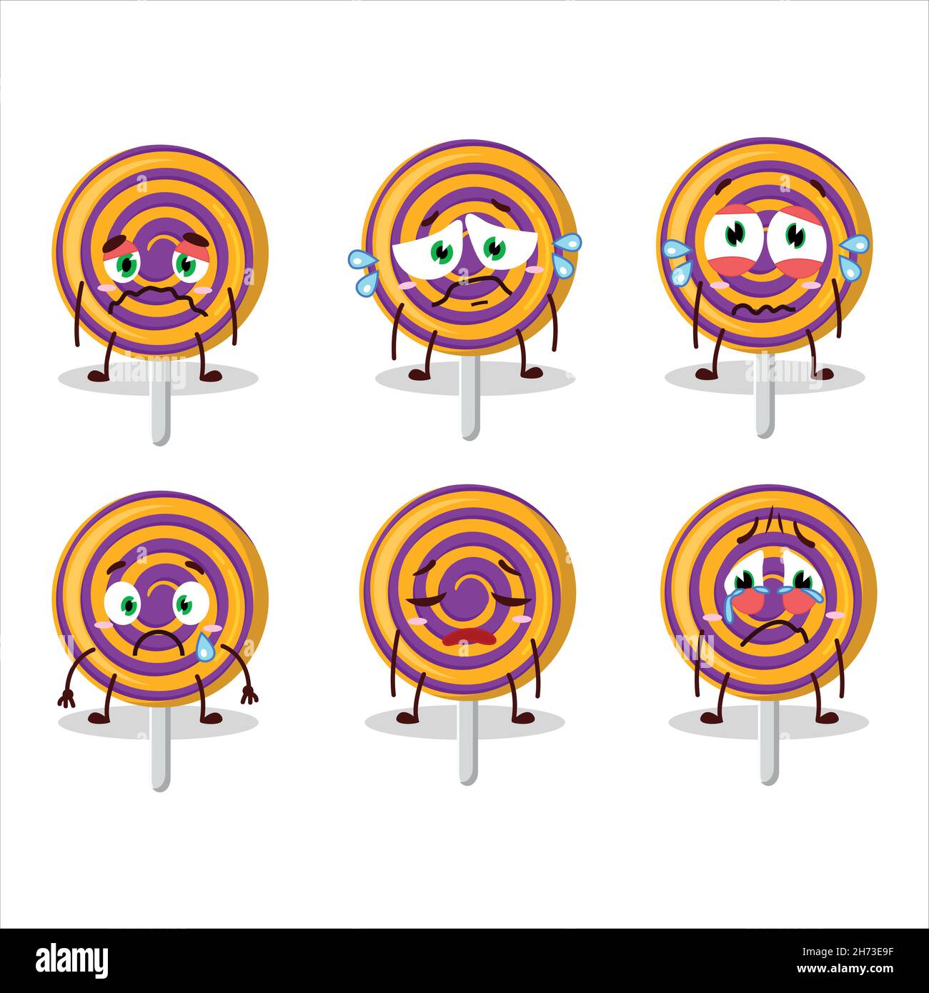 Spiral sweet candy cartoon character with sad expression. Vector ...