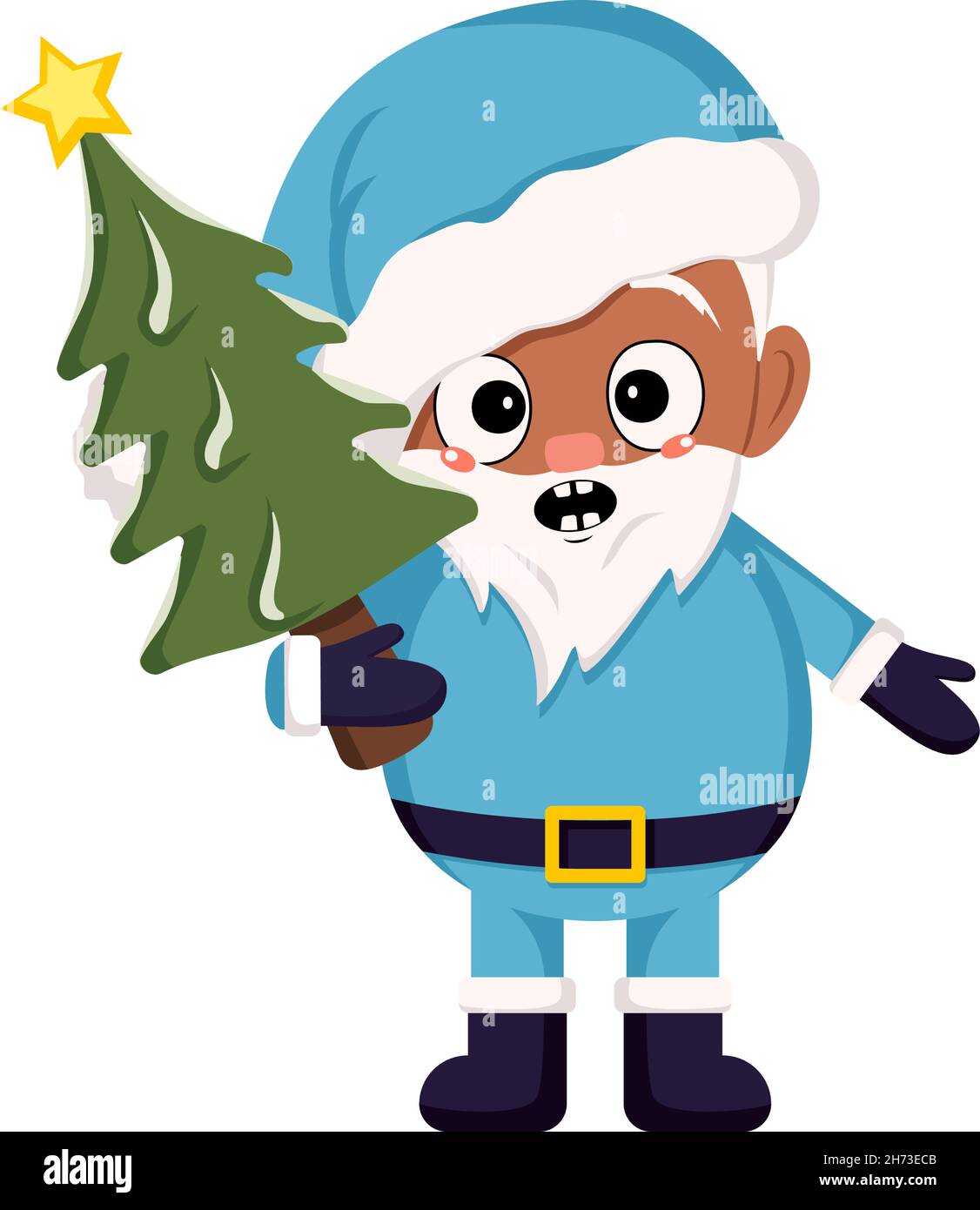 Santa Claus in costume and hat with Christmas tree. Symbol of New Year ...