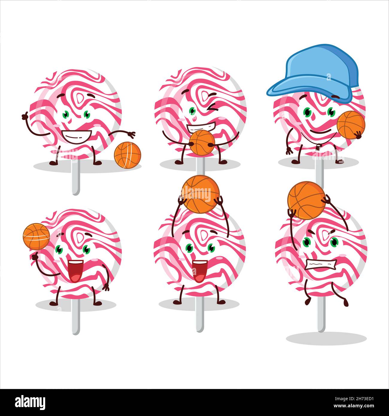 Talented pink swirl candy cartoon character as a basketball athlete ...