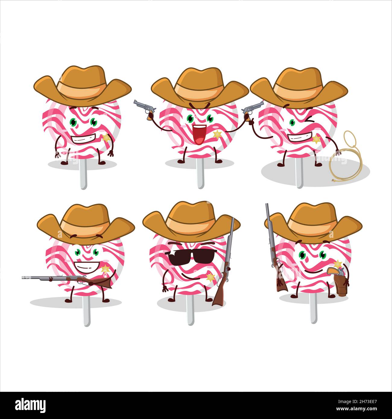 Cool cowboy pink swirl candy cartoon character with a cute hat. Vector ...