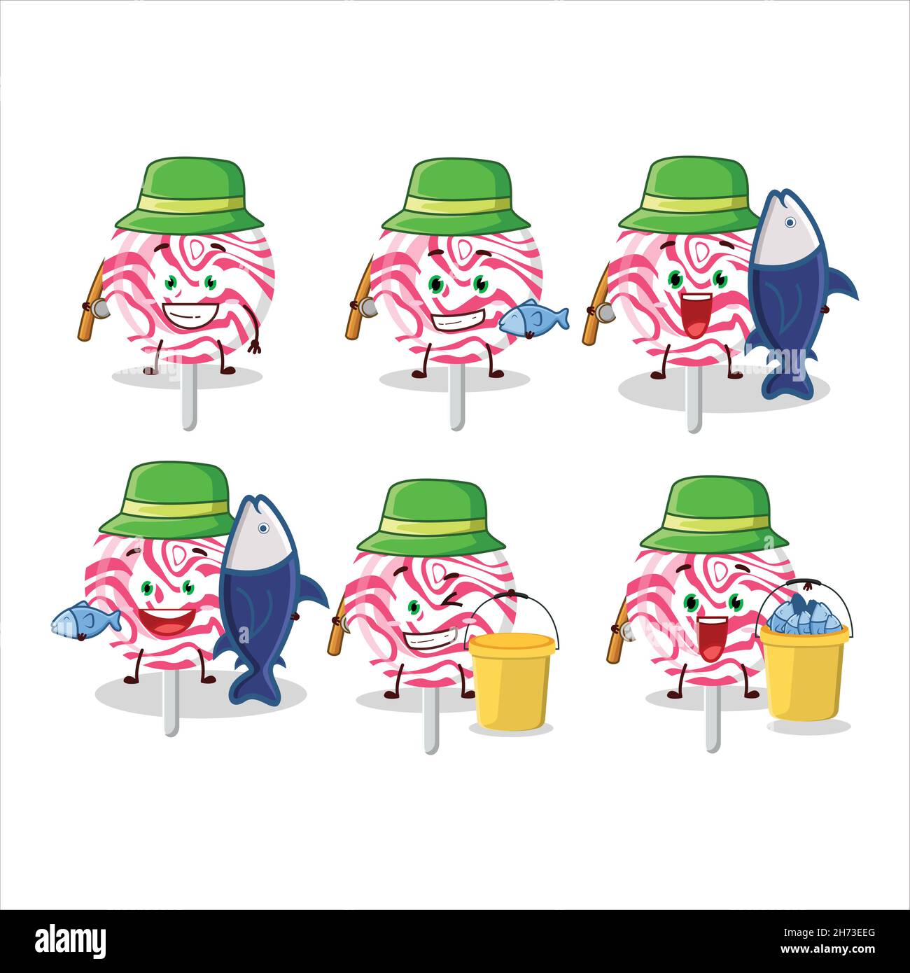 A fisherman pink swirl candy cartoon picture catch a big fish. Vector ...