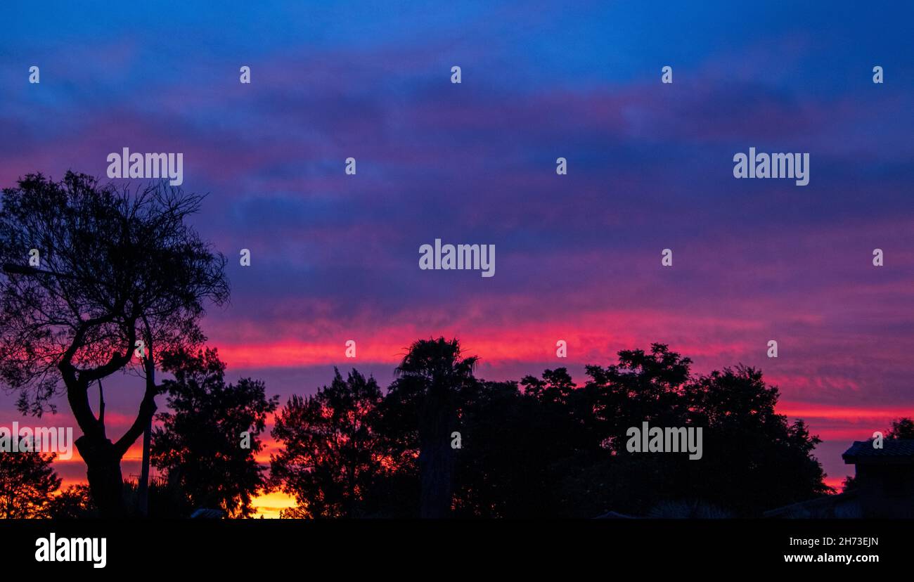 Spectacular early evening sunset over the Highveld region in South ...