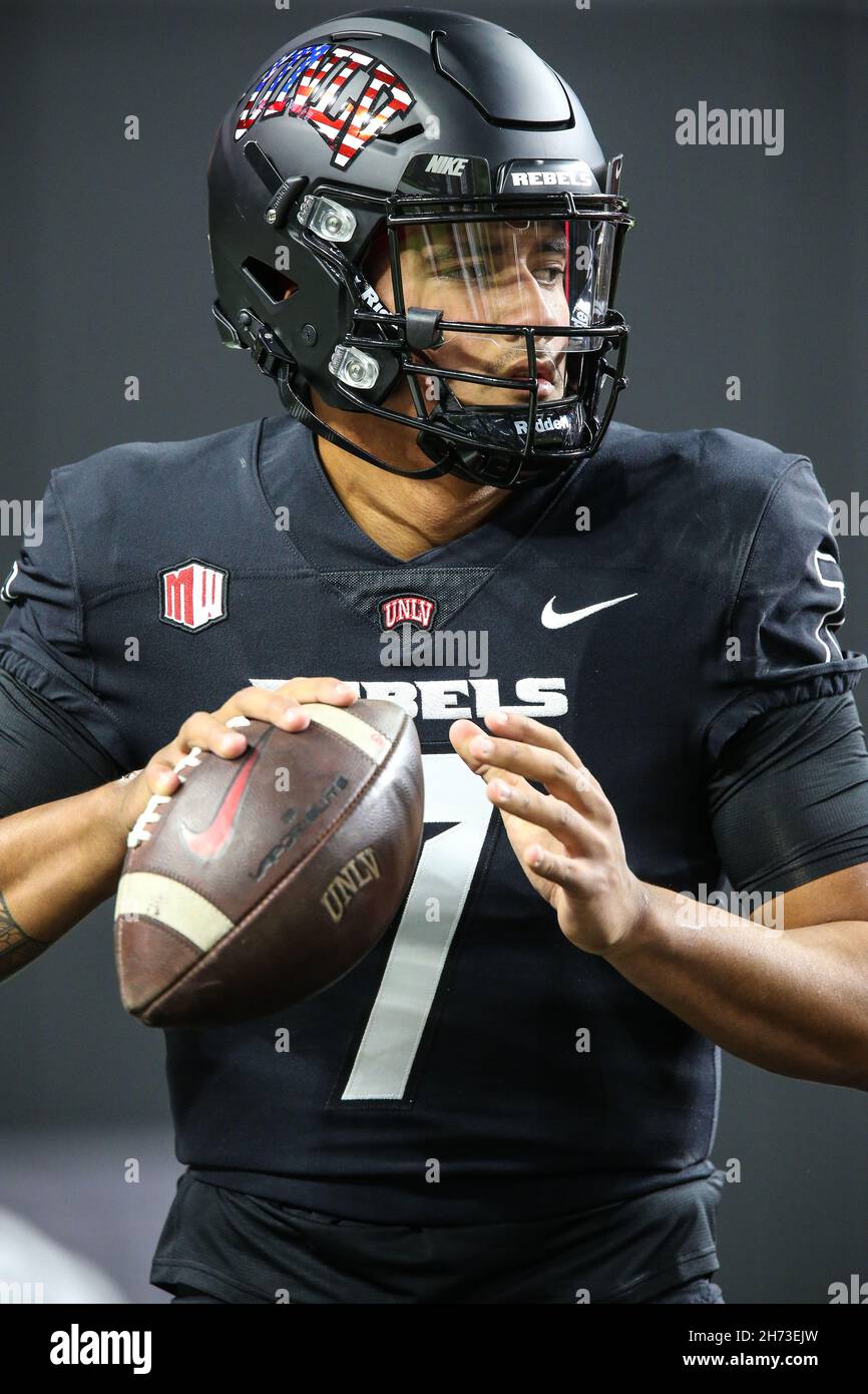 November 19, 2021: UNLV Rebels quarterback Cameron Friel (7) warms-up ...