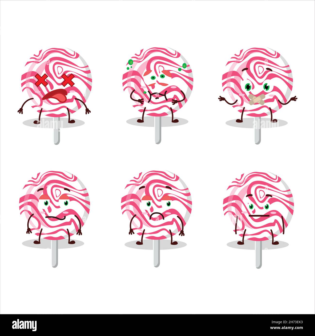 Pink swirl candy cartoon character with nope expression. Vector ...