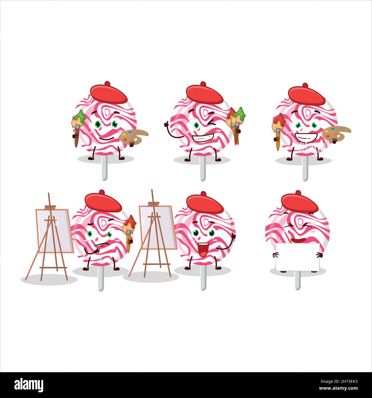 Artistic Artist of pink swirl candy cartoon character painting with a ...