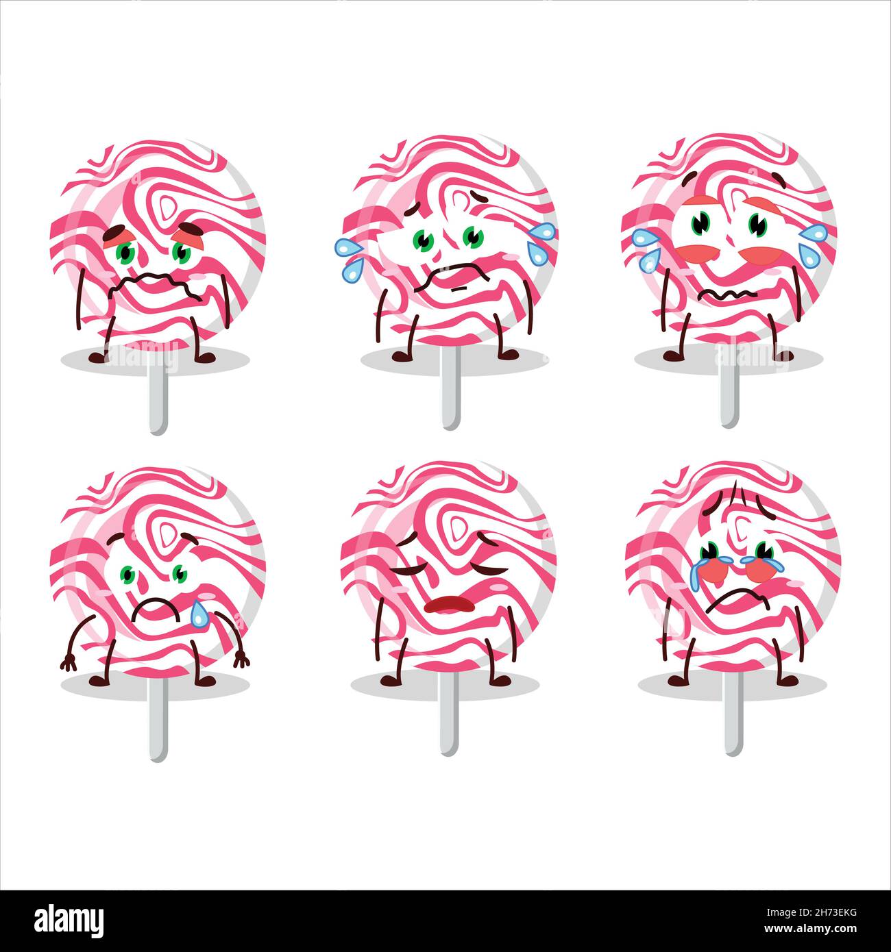 Pink swirl candy cartoon character with sad expression. Vector ...