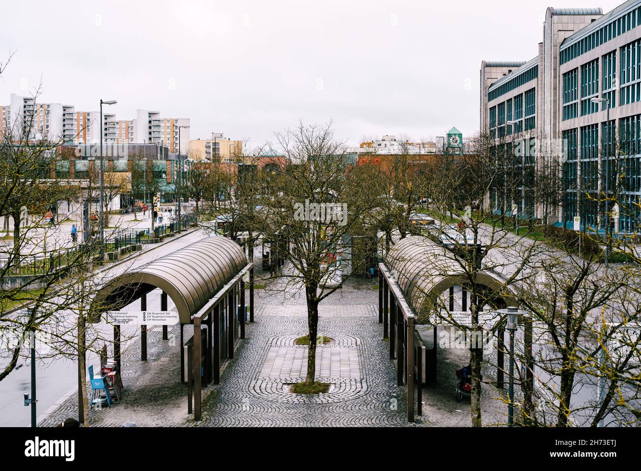 Equipped bus stops surrounded by trees in Germany Stock Photo - Alamy