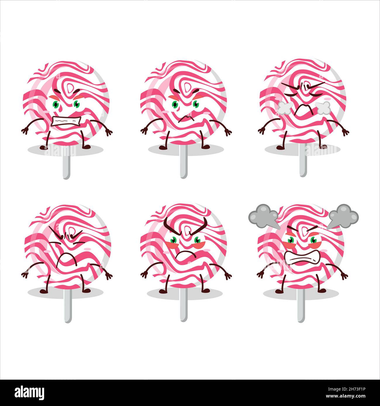 Pink swirl candy cartoon character with various angry expressions ...