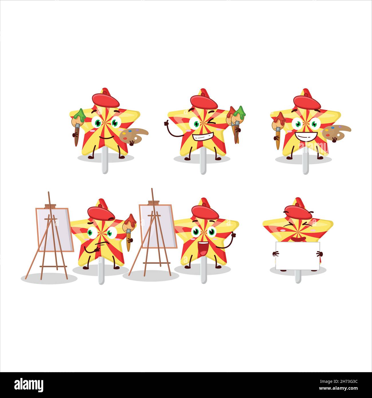 Artistic Artist of star candy cartoon character painting with a brush ...