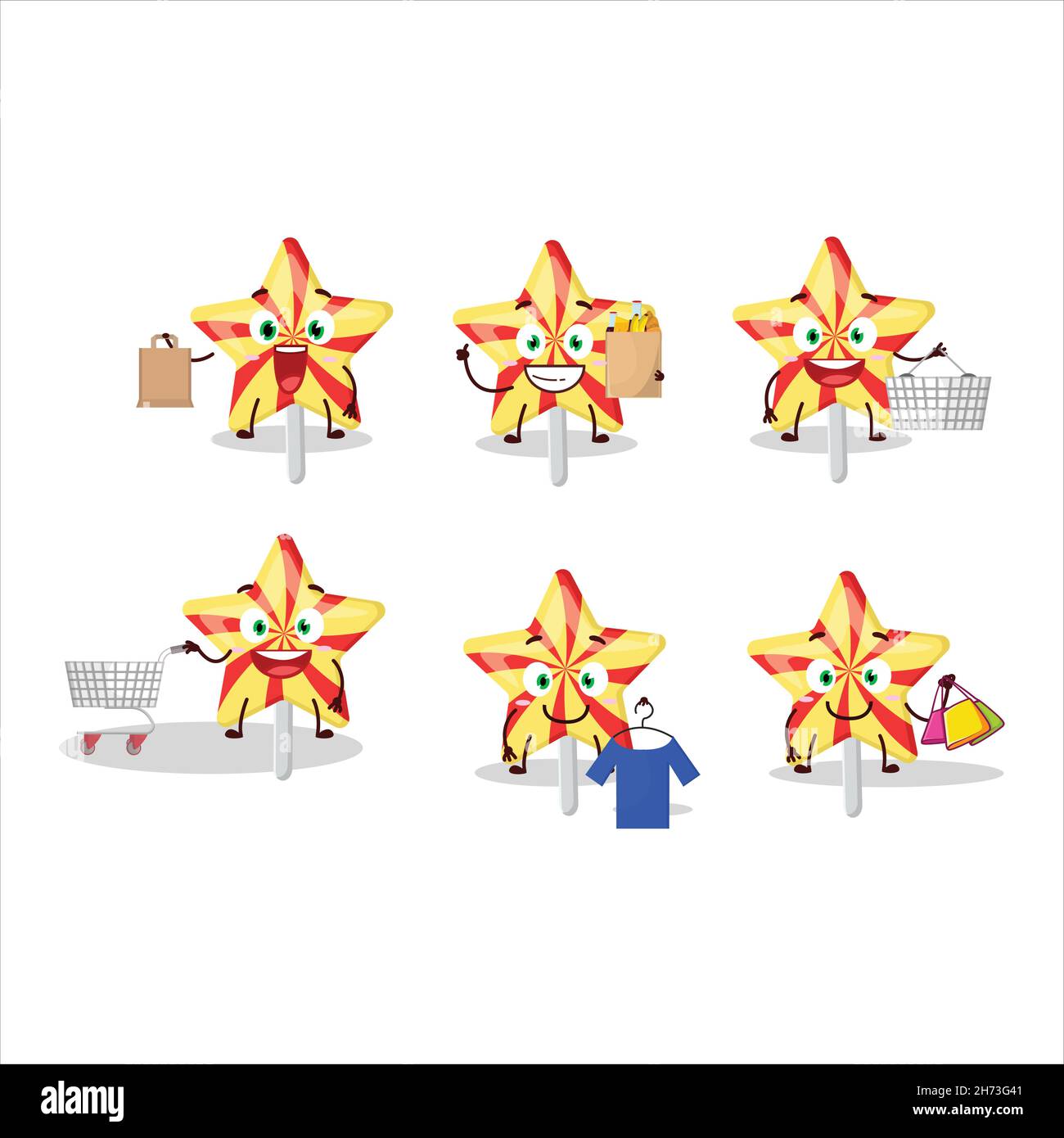 A Rich star candy mascot design style going shopping. Vector ...