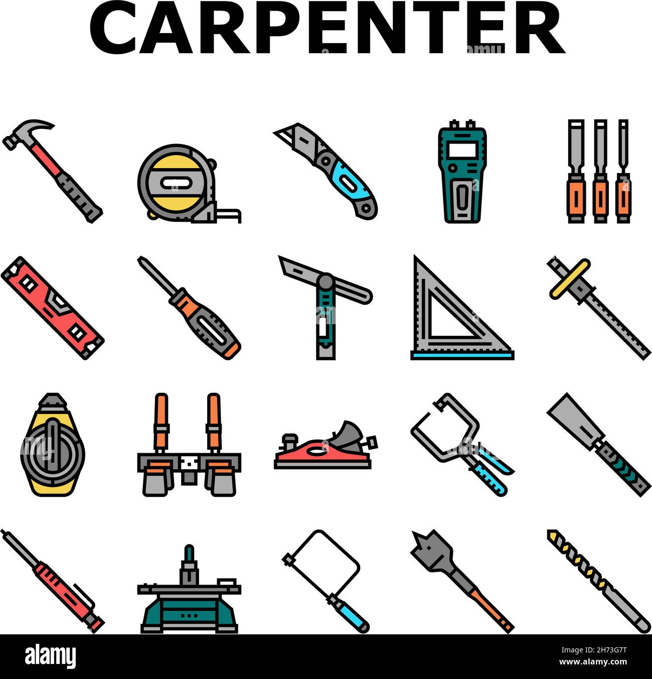 Carpenter Tool And Accessory Icons Set Vector Stock Vector Image & Art ...