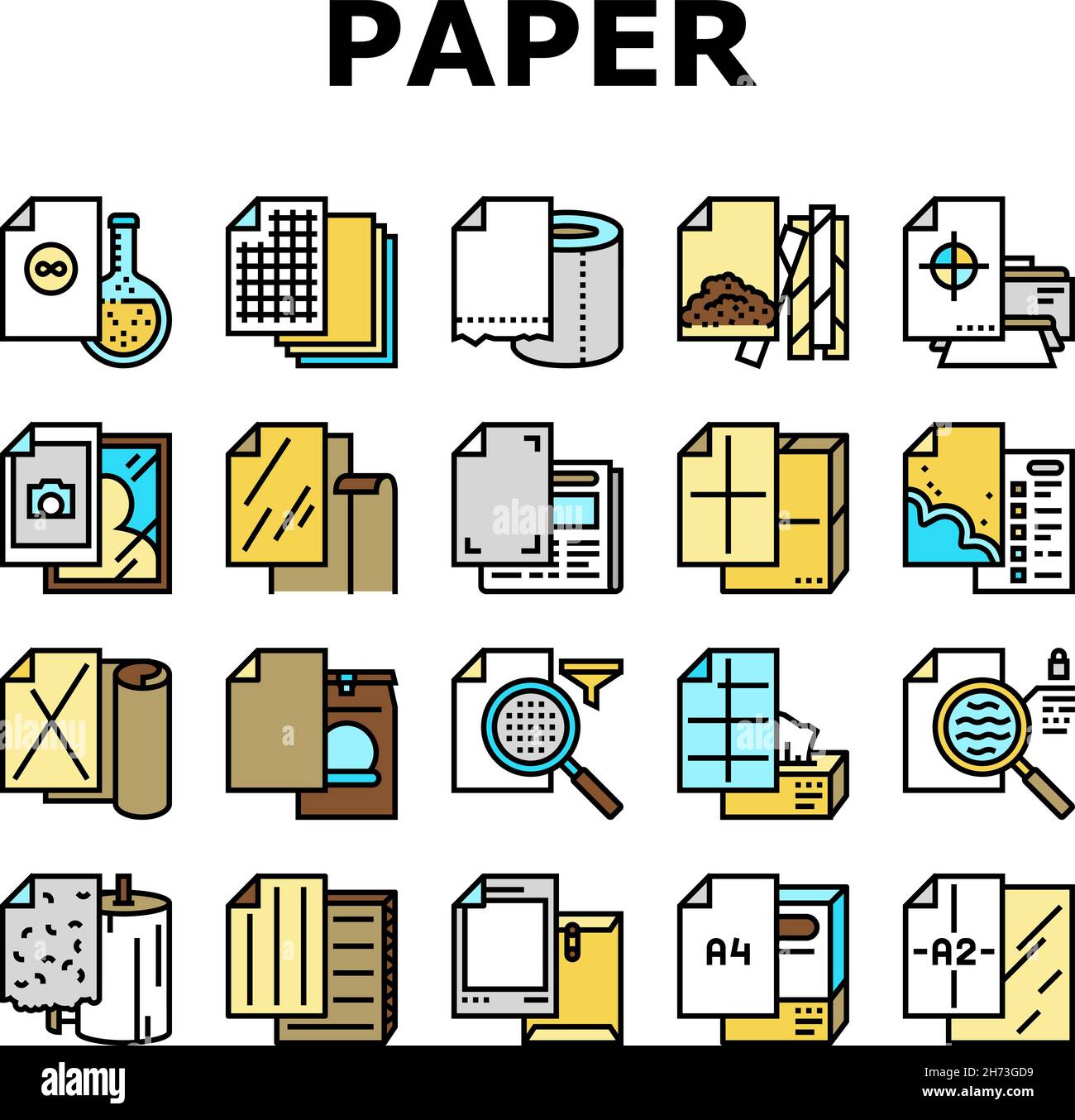 Paper List For Printing Poster Icons Set Vector Stock Vector Image ...