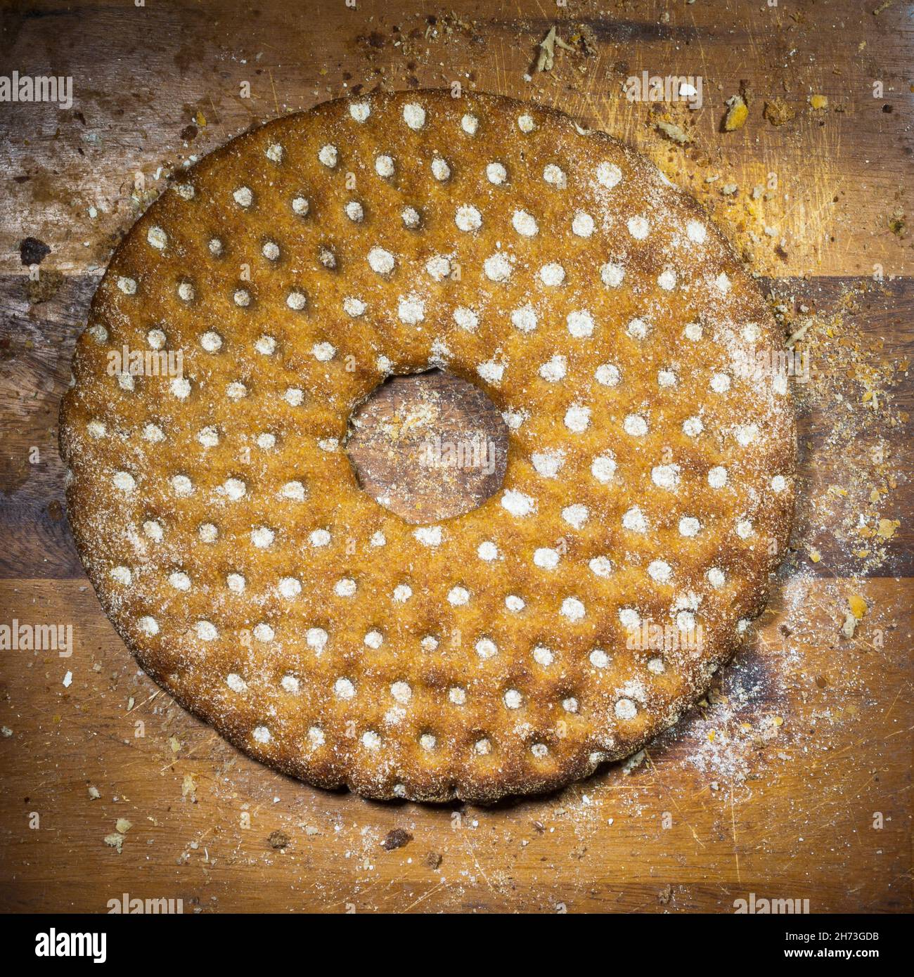 Newly baked flat round Rye loaf bread with a hole in the middle Stock ...