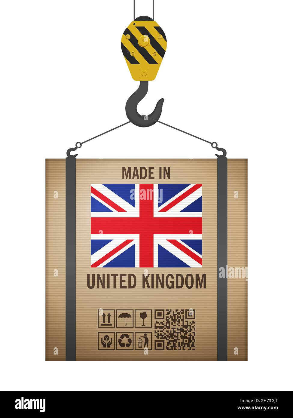 Hooked cardboard box made in UK on a white background. Vector ...