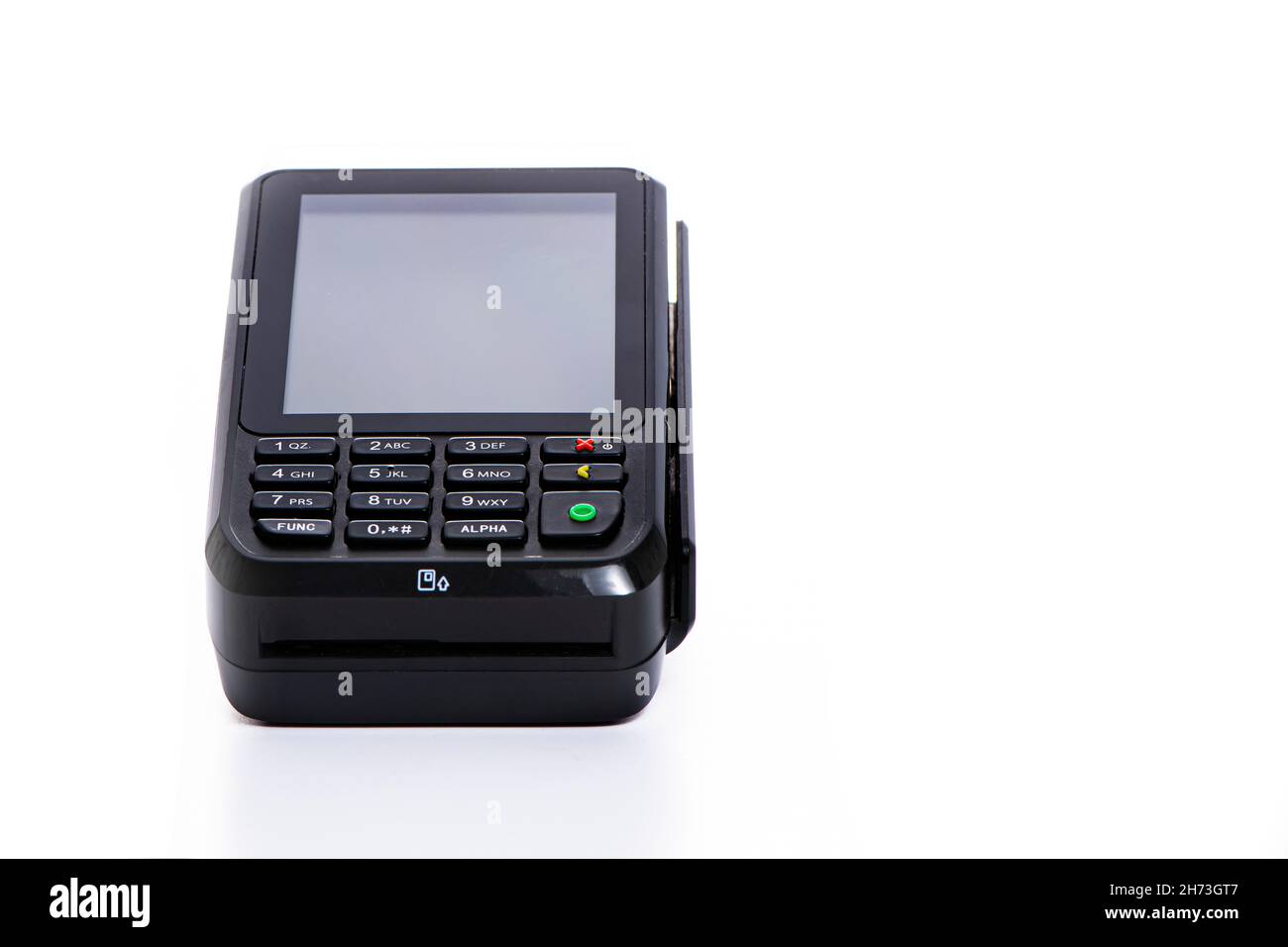 black payment terminal for accepting money from plastic cards from ...