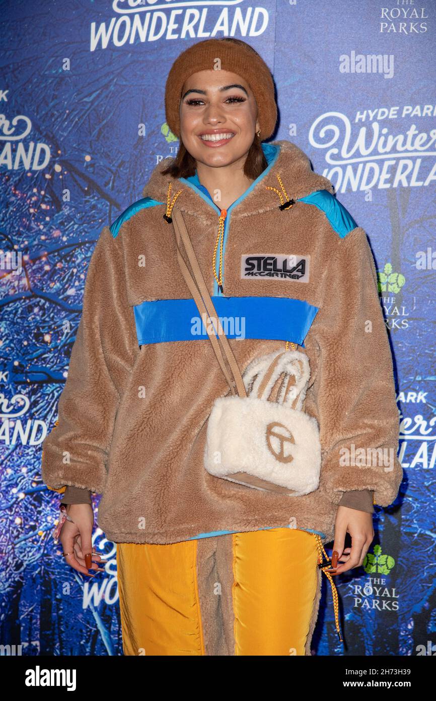 London, UK. 18th Nov, 2021. Singer Mabel attends the VIP Preview ...