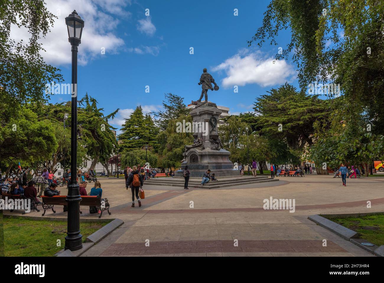 Statue of Ferdinand Magellan in the Plaza de Armas, Punta Arenas, Chile ...