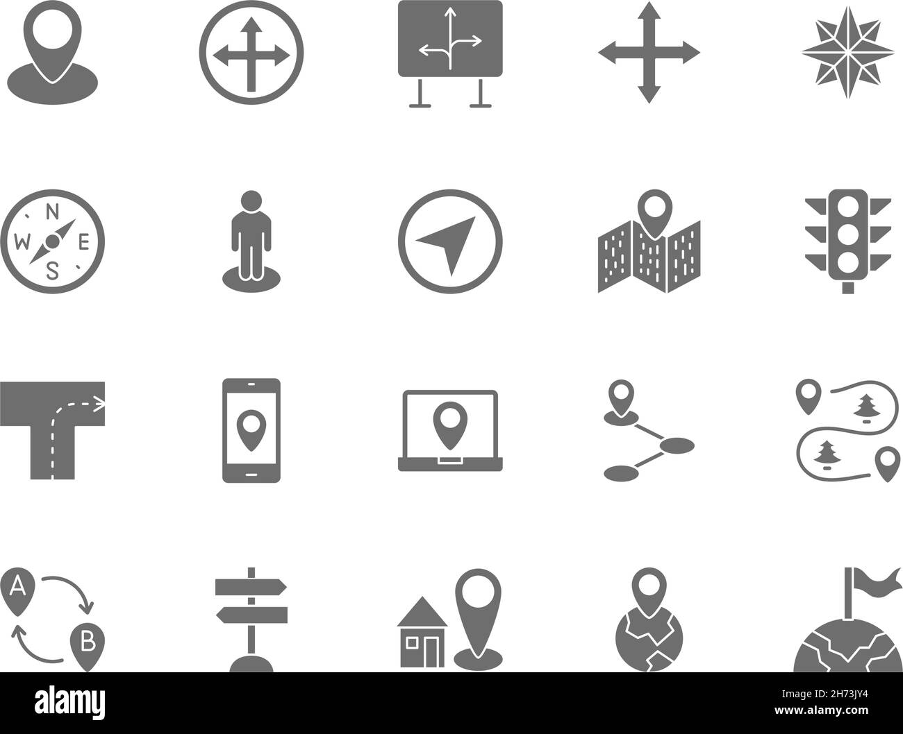Set of Navigation Grey Icons. Compass, Location Pin, GPS Navigation and ...